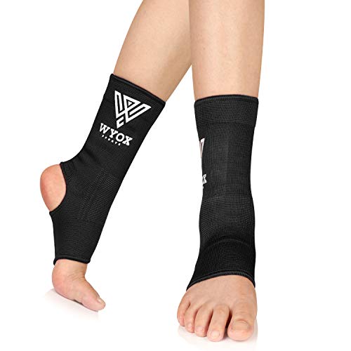 WYOX Ankle Wraps Support Boxing Gear for Men Women Muay Thai Ankle Support Kickboxing Wraps Gym Ankle Support (Pair) (Black, L/XL (Women 7.0-10.5/ Men 6.0-9.5))