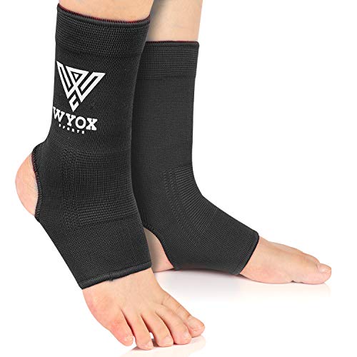 WYOX Ankle Wraps Support Boxing Gear for Men Women Muay Thai Ankle Support Kickboxing Wraps Gym Ankle Support (Pair) (Black, L/XL (Women 7.0-10.5/ Men 6.0-9.5))