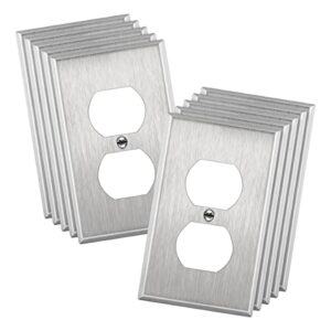 enerlites duplex receptacle metal wall plate, stainless steel switch outlet cover, size 1-gang 4.50" x 2.76", 7721-10pcs, 430, ul listed, silver (10 pack), 10 count