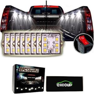 white led truck pickup bed light kit, 8 pcs 48 leds rock lighting kits ip68 waterproof led lighting set with switch for car, side marker, foot wells, rail lights