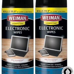 Weiman Electronic & Screen Disinfecting Wipes - Safely Clean and Disinfect Your Phone, Laptop Keyboard, Tablets, Lens Wipes - 30 Count | 2 Pack with MicroFiber Towel Included