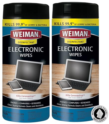 Weiman Electronic & Screen Disinfecting Wipes - Safely Clean and Disinfect Your Phone, Laptop Keyboard, Tablets, Lens Wipes - 30 Count | 2 Pack with MicroFiber Towel Included