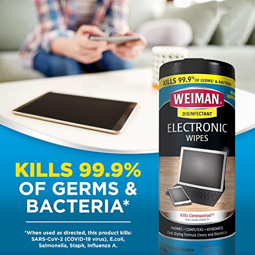 Weiman Electronic & Screen Disinfecting Wipes - Safely Clean and Disinfect Your Phone, Laptop Keyboard, Tablets, Lens Wipes - 30 Count | 2 Pack with MicroFiber Towel Included