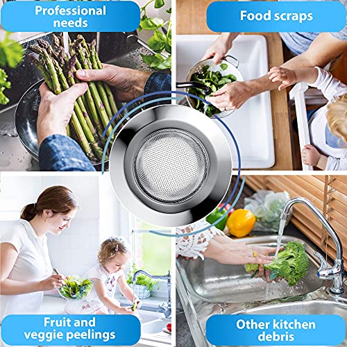 Kitchen Sink Strainer - Stainless Steel, Large Wide Rim 4.5", Anti Clogging, Wire Mesh Sink Strainers - Deep Basket, Quick Outflow, Effective Catching Debris (2-Pack)