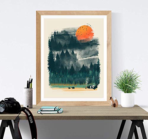 Wilderness Print/Camping Hiking Print/Great Outdoors Print/Wilderness Lover Wall Art/Forest Trees Bears Tent Nature Inspiration Home Decor/Unframed 18 x 24 Inch Poster