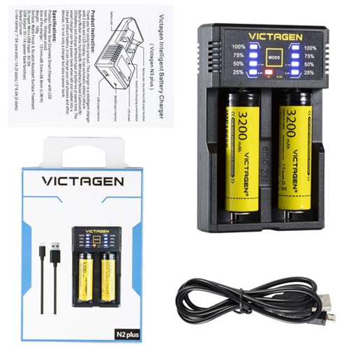 VICTAGEN Universal Smart Charger, Speedy 18650 Battery Charge for 3.7V Batteries 14500 Lithium ion 18490 18350 17670 17500 16340(RCR123), Ni-MH Ni-CD C IMR 10440 AA, AAA Rechargeable Battery