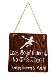 lost boys' hideout - peter pan nursery - sign door hanger - gift present for baby shower boy's room