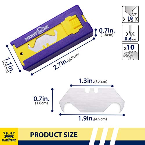 MANUFORE Hook Utility Knife Blades Dispenser Heavy Duty Blades SK5 Steel 40 pack