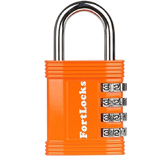 FortLocks Padlock - 4 Digit Combination Lock for Gym Outdoor & School Locker, Fence, Case & Shed – Heavy Duty Resettable Set Your Own Combo – Waterproof & Weatherproof (1 Pack - Orange)