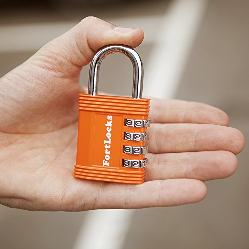 FortLocks Padlock - 4 Digit Combination Lock for Gym Outdoor & School Locker, Fence, Case & Shed – Heavy Duty Resettable Set Your Own Combo – Waterproof & Weatherproof (1 Pack - Orange)