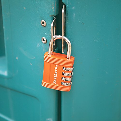 FortLocks Padlock - 4 Digit Combination Lock for Gym Outdoor & School Locker, Fence, Case & Shed – Heavy Duty Resettable Set Your Own Combo – Waterproof & Weatherproof (1 Pack - Orange)