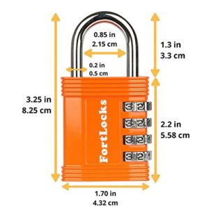 FortLocks Padlock - 4 Digit Combination Lock for Gym Outdoor & School Locker, Fence, Case & Shed – Heavy Duty Resettable Set Your Own Combo – Waterproof & Weatherproof (1 Pack - Orange)