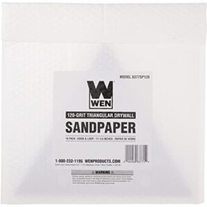 WEN 6377SP120 120-Grit Hook & Loop 11-1/4-Inch Triangle Drywall Sander Sandpaper, 10 Pack