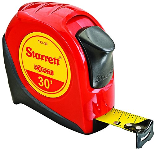 Starrett KTX1-30-N-SP01 Exact Tape Measure, 1" Wide x 30' Long, Graduated in 1/16", with Over molding for Improved Grip