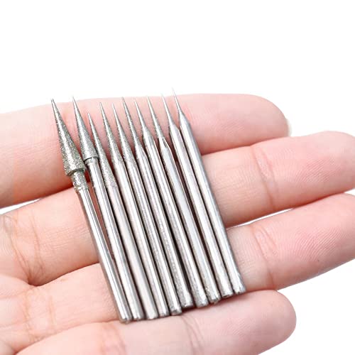 CAMAQUI 2.35mm Shank Tapered Head Diamond Grinding Burr Drill Bits Sets for Dremel Rotary Tools