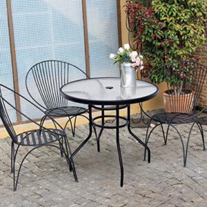 Tangkula 32" Outdoor Patio Table Round Steel Frame Tempered Glass Top Commercial Party Event Furniture Conversation Coffee Table for Backyard Lawn Balcony Pool with Umbrella Hole