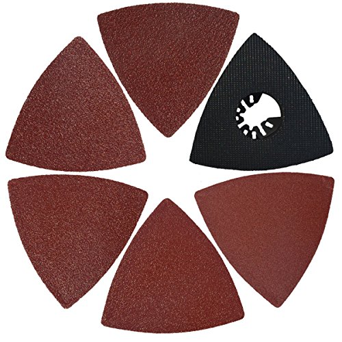 XXGO 51 Pcs Triangular 80mm 3-1/8 Inch Hook and Loop 60 80 100 120 240 Grits Oscillating Multi Tool Sandpaper and Triangle Multitool Sanding Pads Kits XG5106