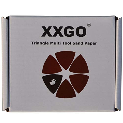 XXGO 51 Pcs Triangular 80mm 3-1/8 Inch Hook and Loop 60 80 100 120 240 Grits Oscillating Multi Tool Sandpaper and Triangle Multitool Sanding Pads Kits XG5106