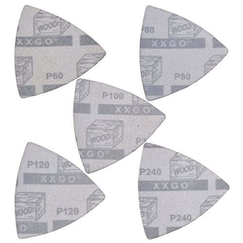 XXGO 51 Pcs Triangular 80mm 3-1/8 Inch Hook and Loop 60 80 100 120 240 Grits Oscillating Multi Tool Sandpaper and Triangle Multitool Sanding Pads Kits XG5106