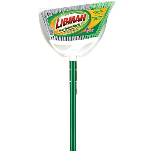 Libman Commercial 206 Precision Angle Broom with Dust Pan, Steel Handle, 11" Wide, Green and White (Pack of 4)