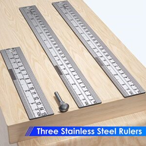 Gimars 3 Pcs Nonslip Unique Measure on Both Ends Design 6 +12 inch Stainless Steel Metal Ruler Kit, Easy to Read Inch&mm&cm Directly, More Polished Edge for School, Office, Architect, Engineers, Craft