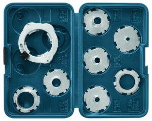 bosch ra1128 8-piece router template guide assorted set with included storage case and threaded template guide adapter