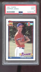 1991 chipper jones topps rookie #333 psa 9 atlanta braves centered (754)