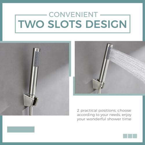 Handheld Shower Head Bracket with Two Slot, Aomasi Bidet Sprayer Hanger Bathroom Hose Shower Wand Holder Wall Mount Brushed Nickel