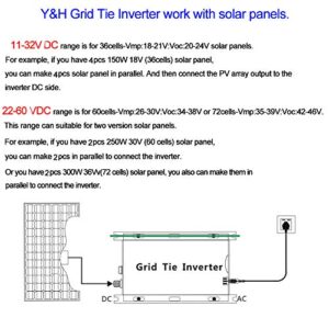 Y&H Grid Tie Inverter 600W Stackable DCDC15-28V PV Input AC110V MPPT Pure Sine Wave Micro Inverter fit for 12V Solar Panel/24V Battery