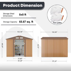 JAXPETY 6’ x 8’ Outdoor Metal Storage Shed, Lawn Equipment House with Lockable Sliding Door, Tool Organizer for Backyard Garden w/ Gable Roof, Vents, White and Gray