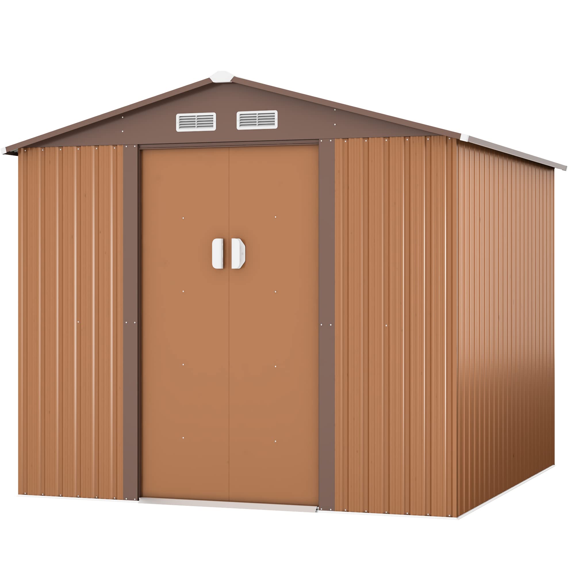 JAXPETY 6’ x 8’ Outdoor Metal Storage Shed, Lawn Equipment House with Lockable Sliding Door, Tool Organizer for Backyard Garden w/ Gable Roof, Vents, White and Gray