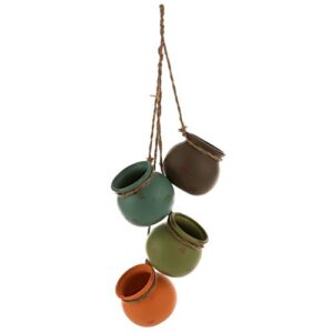 MyGift Dangling Southwest Desert Color Ceramic 4 Pot Set, Wall or Ceiling Mount Hanging Mini Flower Planters