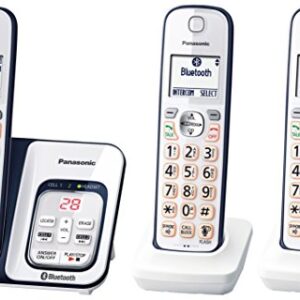 Panasonic Expandable Cordless Phone System with Link2Cell Bluetooth, Voice Assistant, Answering Machine and Call Blocking - 3 Cordless Handsets - KX-TGD563A (Navy Blue/White)