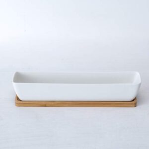 kipokalor 11.1x2.36x1.77inch long rectangular modern minimalist white ceramic succulent planter pot with saucer for office,desk,window.