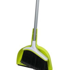 Casabella Basics 2-Piece Angled Broom and Dustpan Set, 44" Angled Broom with Long Handle and Dustpan, Silver/Green