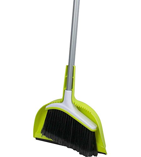 Casabella Basics 2-Piece Angled Broom and Dustpan Set, 44" Angled Broom with Long Handle and Dustpan, Silver/Green