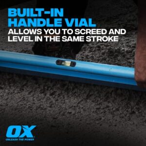 OX TOOLS Pro Series 96-Inch Concrete Screed with Leveling Vial | Aluminum | Lightweight & Reversable Handle | Screed for Cutting and Smoothing | 8' Concrete Screed