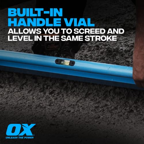 OX TOOLS Pro Series 96-Inch Concrete Screed with Leveling Vial | Aluminum | Lightweight & Reversable Handle | Screed for Cutting and Smoothing | 8' Concrete Screed