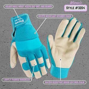 Wells Lamont Women's Hybrid Work/Gardening Gloves | Water-Resistant HydraHyde Leather |Aqua, Medium (3204M)