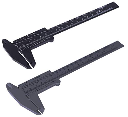 Penta Angel 2Pcs Plastic Caliper Inch/Metric 6Inch 150mm Mini Caliper Double Scale Ruler Measuring Tool for Student (Gray and Black)