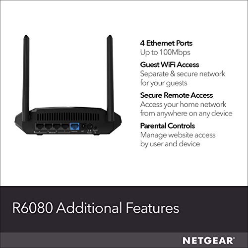 NETGEAR WiFi Router (R6080) - AC1000 Dual Band Wireless Speed (up to 1000 Mbps) | Up to 1000 sq ft Coverage & 15 devices | 4 x 10/100 Fast Ethernet ports