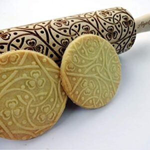 IRISH CLOVER KNOT Embossing Rolling Pin. Dough Roller with Shamrock Pattern for Homemade Cookies and Pottery by Algis Crafts