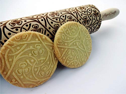 IRISH CLOVER KNOT Embossing Rolling Pin. Dough Roller with Shamrock Pattern for Homemade Cookies and Pottery by Algis Crafts