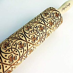 IRISH CLOVER KNOT Embossing Rolling Pin. Dough Roller with Shamrock Pattern for Homemade Cookies and Pottery by Algis Crafts