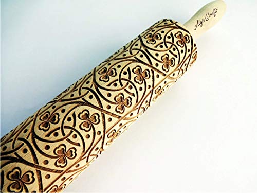 IRISH CLOVER KNOT Embossing Rolling Pin. Dough Roller with Shamrock Pattern for Homemade Cookies and Pottery by Algis Crafts