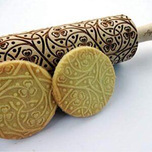 IRISH CLOVER KNOT Embossing Rolling Pin. Dough Roller with Shamrock Pattern for Homemade Cookies and Pottery by Algis Crafts