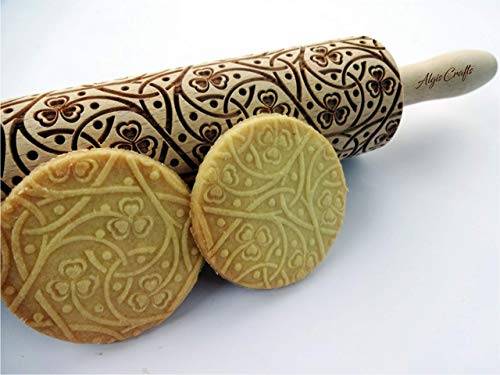 IRISH CLOVER KNOT Embossing Rolling Pin. Dough Roller with Shamrock Pattern for Homemade Cookies and Pottery by Algis Crafts