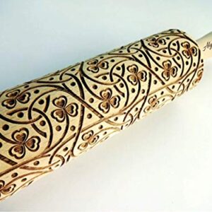 IRISH CLOVER KNOT Embossing Rolling Pin. Dough Roller with Shamrock Pattern for Homemade Cookies and Pottery by Algis Crafts