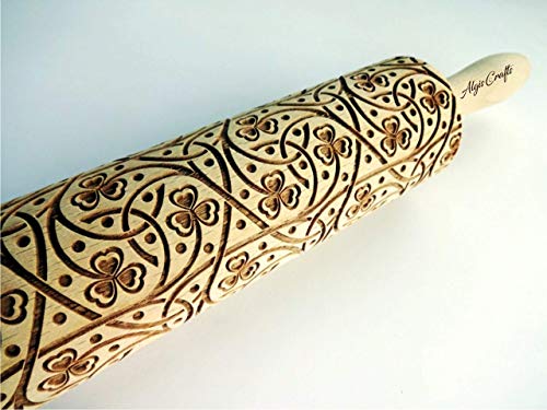 IRISH CLOVER KNOT Embossing Rolling Pin. Dough Roller with Shamrock Pattern for Homemade Cookies and Pottery by Algis Crafts