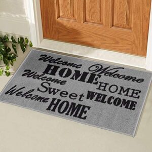 machine washable sweet home design non-slip rubberback 2x3 entry doormats for doorway, entryway, indoor door mat front door, rugs for entrance, 20" x 30", gray